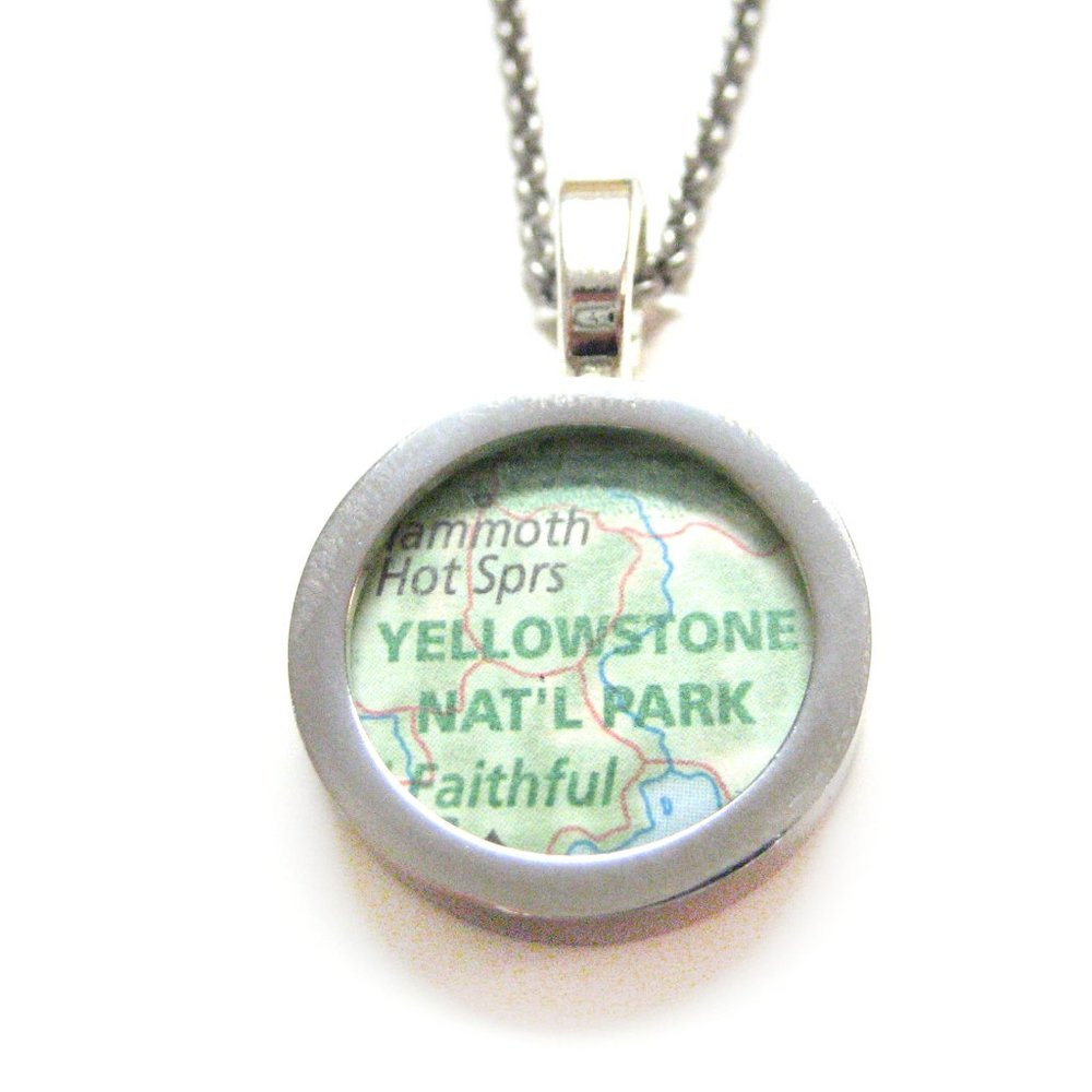 Yellowstone National Park Map Pendant Necklace - Gem